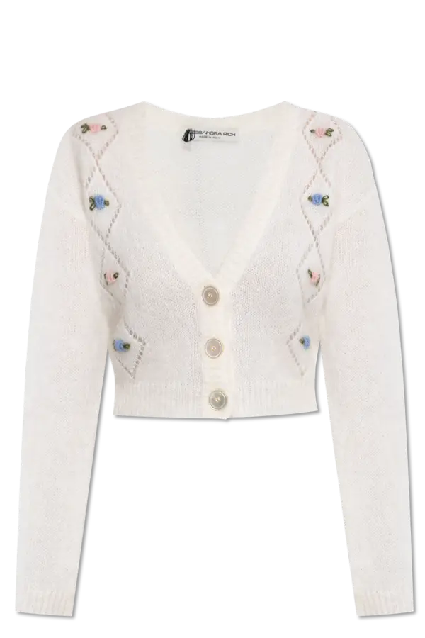 Alessandra Rich Floral Motif Knit Cardigan - White