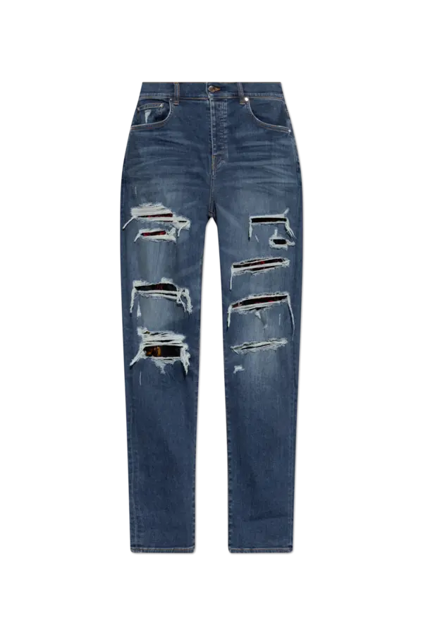 Amiri Distressed Jeans With Embroidered Rose