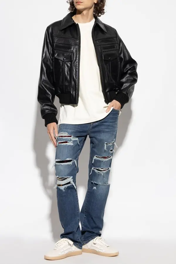 Amiri Distressed Jeans With Embroidered Rose