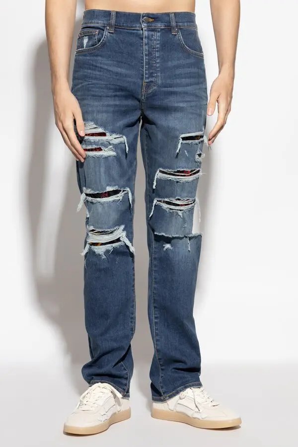Amiri Distressed Jeans With Embroidered Rose
