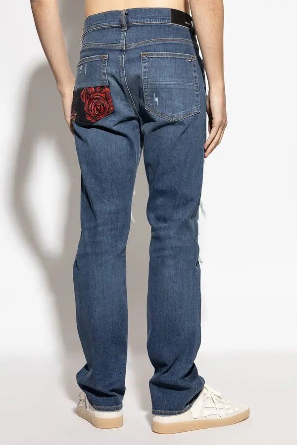 Amiri Distressed Jeans With Embroidered Rose