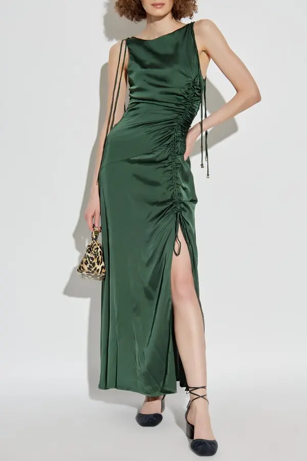 Ganni Draped Dress In Green - 28% Off | Editorialist