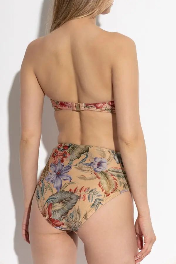 Zimmermann Floral Print Bandeau Bikini Top With Bow Detail