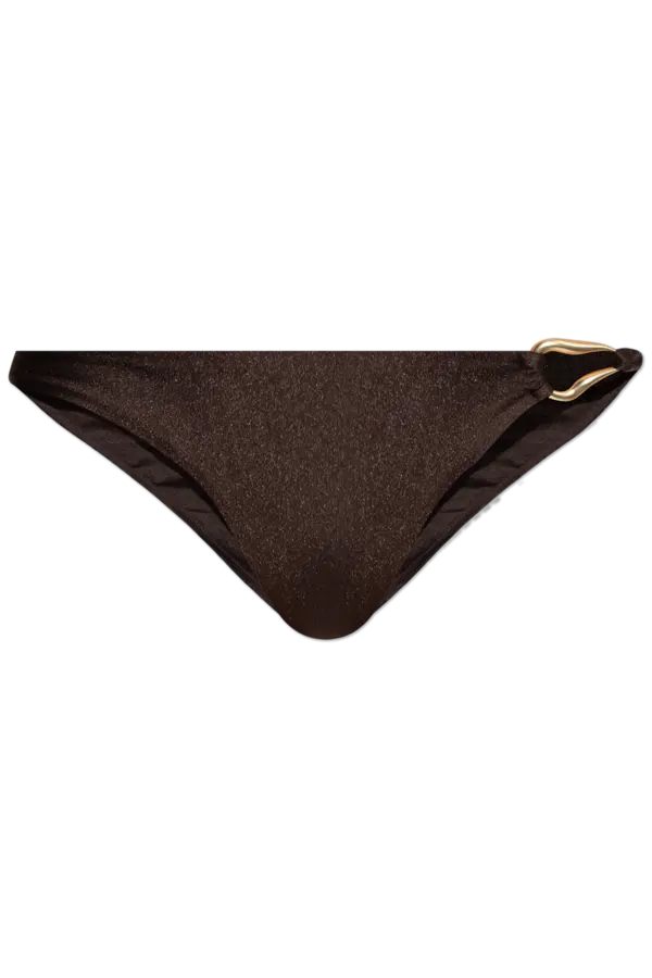 Zimmermann High-cut Bikini Bottom With Gold-tone Buckle - Brown