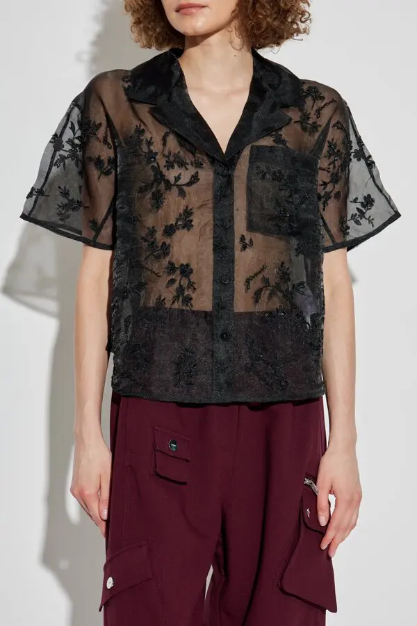 GANNI Transparent Shirt With Shimmering Appliqués