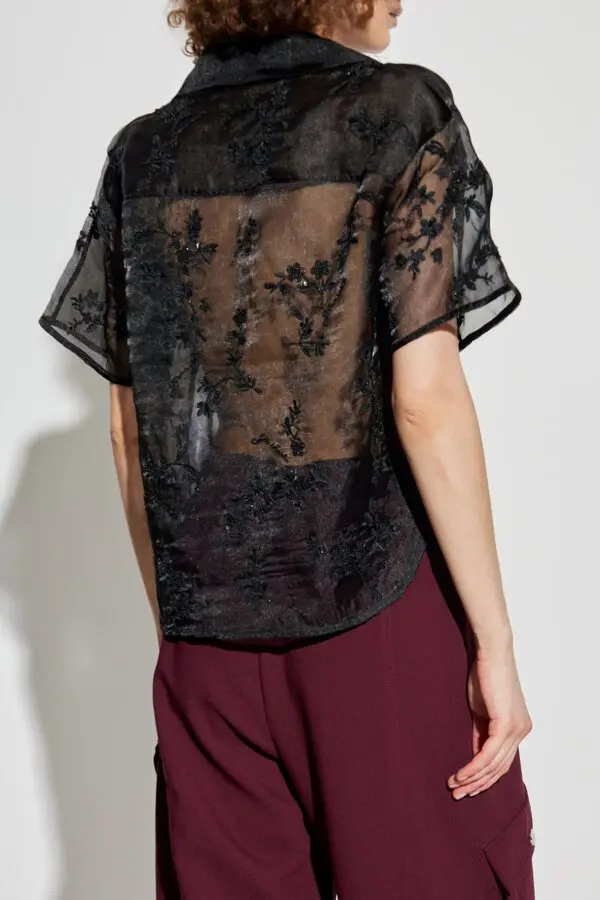 GANNI Transparent Shirt With Shimmering Appliqués