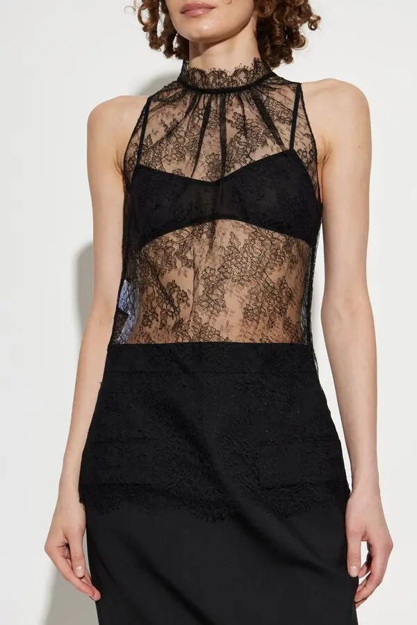 Alexander McQueen Floral Lace Mock-neck Top