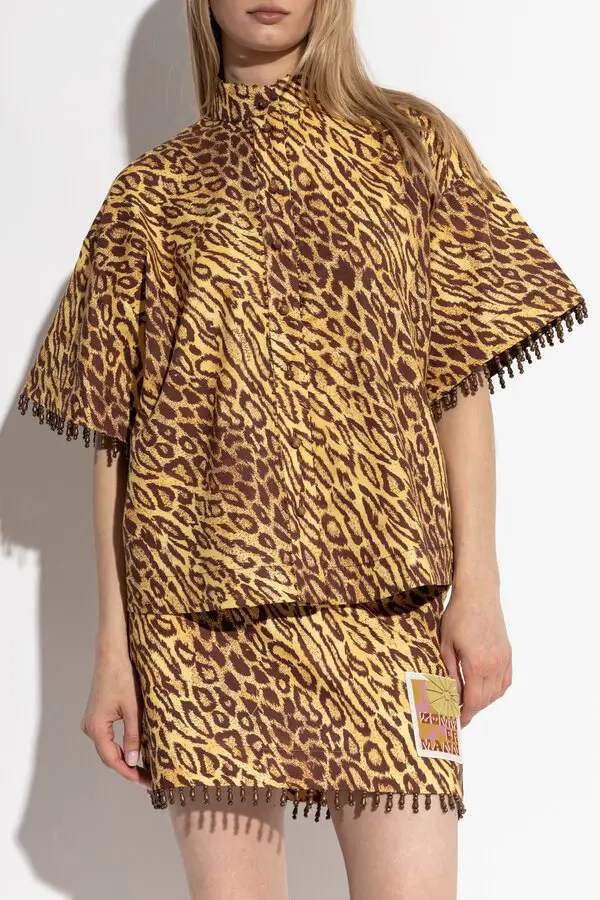 Zimmermann Beaded Leopard Print Shirt