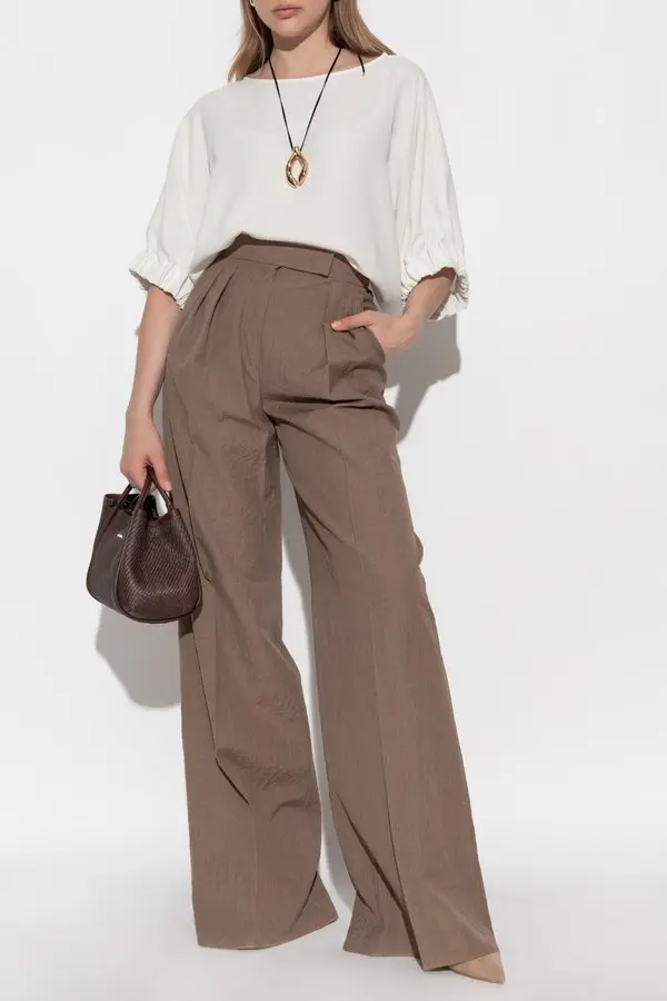 Max Mara Teruel Crinkled Wool Trousers - Brown