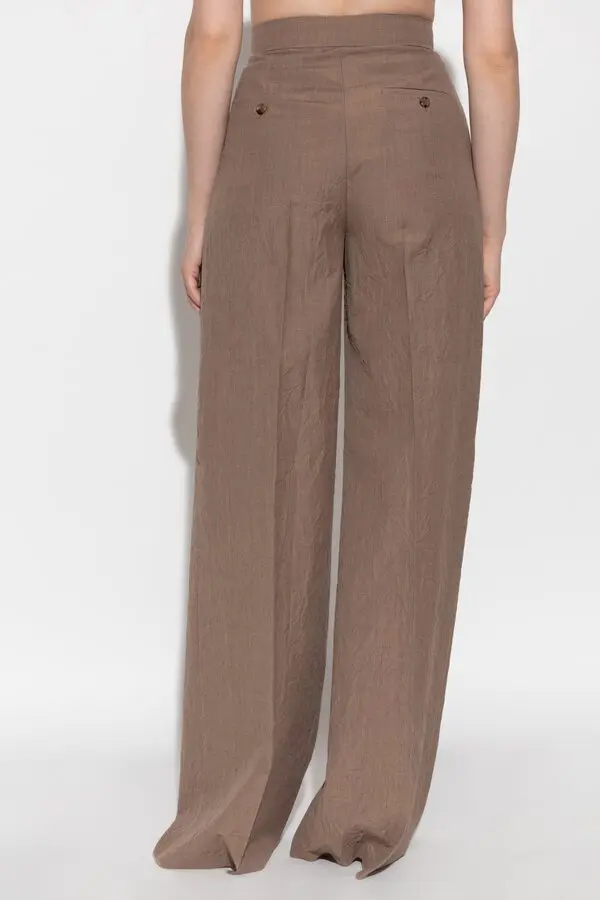 Max Mara Teruel Crinkled Wool Trousers - Brown