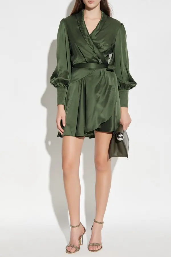 Zimmermann Silk Wrap Minidress - Green | Editorialist