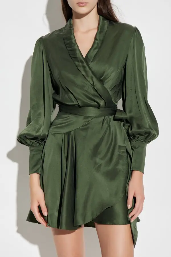 zimmermann silk wrap dress green Zimmermann Silk Wrap Midi Dress Olive main image 1