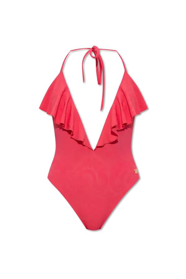 Balmain Embossed One-piece Swimsuit With Ruffle Detail - Pink