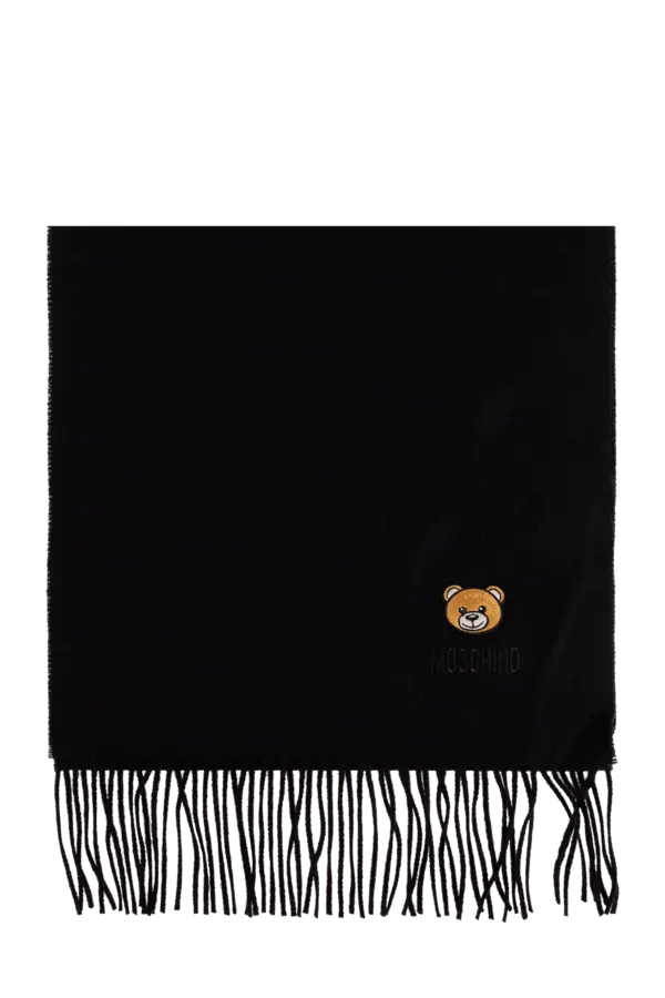 Moschino Wool Scarf With Logo - Black