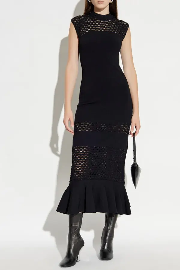 LANVIN Sleeveless Knit Dress With Openwork Geometric Inserts