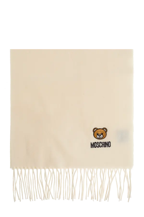 Moschino Wool Scarf With Logo - Cream
