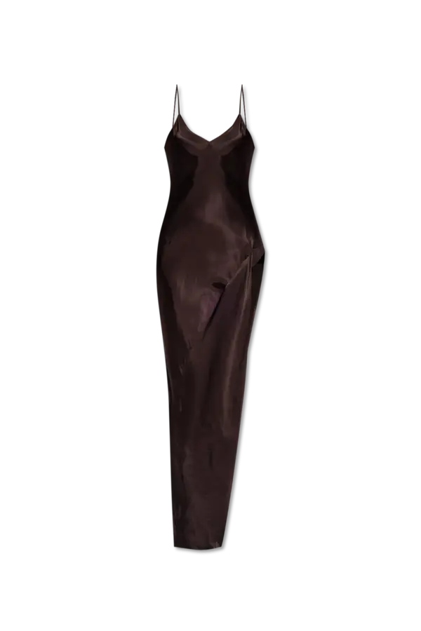 Vetements Long Satin Dress With Slit - Brown