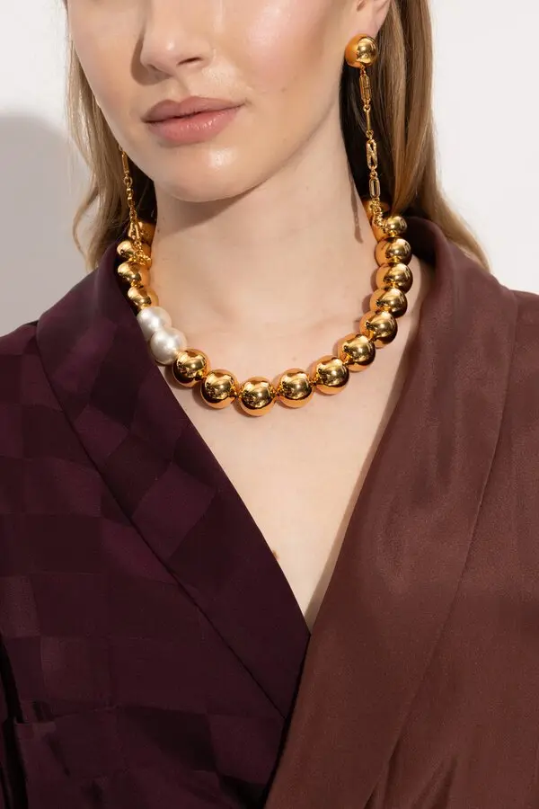Moschino Brass Necklace With Pearl Accents
