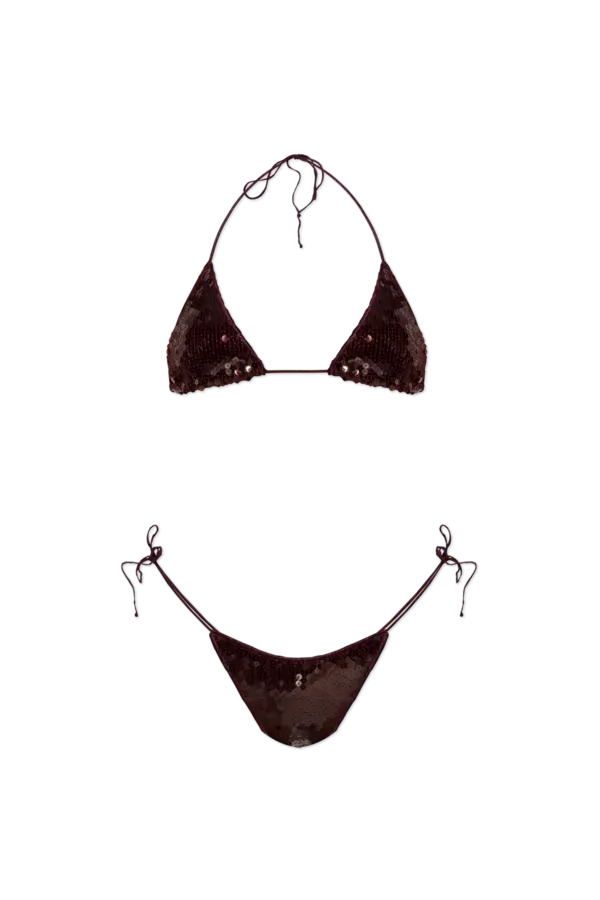 Oseree Sequin-embellished Two-piece Swimsuit - Burgundy