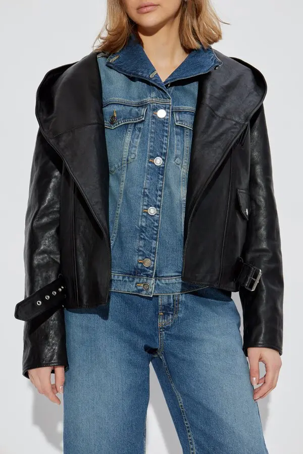 Alaïa Leather Jacket With Hood - Black
