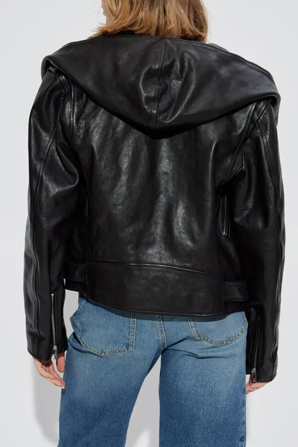 Alaïa Leather Jacket With Hood - Black
