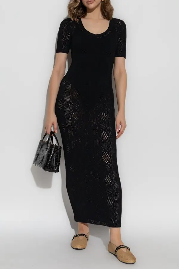 Alaïa Openwork Geometric Knit Dress - Black
