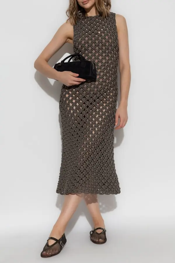 Alaïa Sleeveless Openwork Knit Midi Dress - Grey