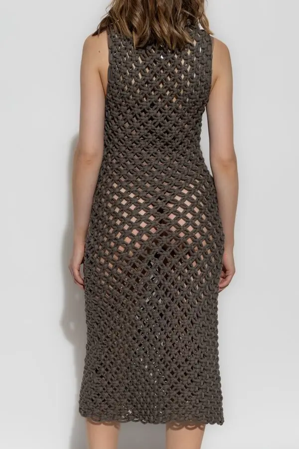 Alaïa Sleeveless Openwork Knit Midi Dress - Grey