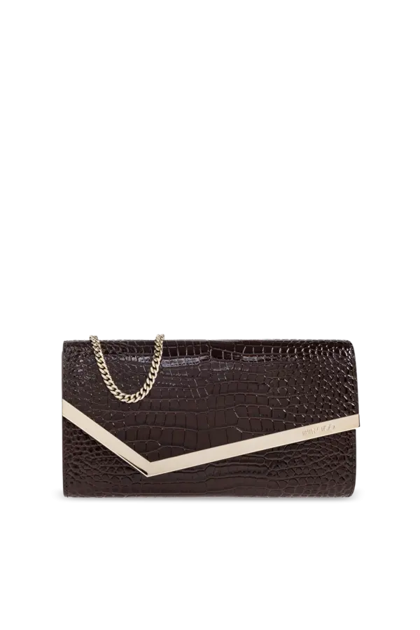 JIMMY CHOO Emmie Crocodile-embossed Clutch - Brown