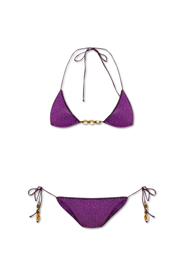 Oseree Two-piece Glitter Swimsuit With Gold Shell Details - Purple