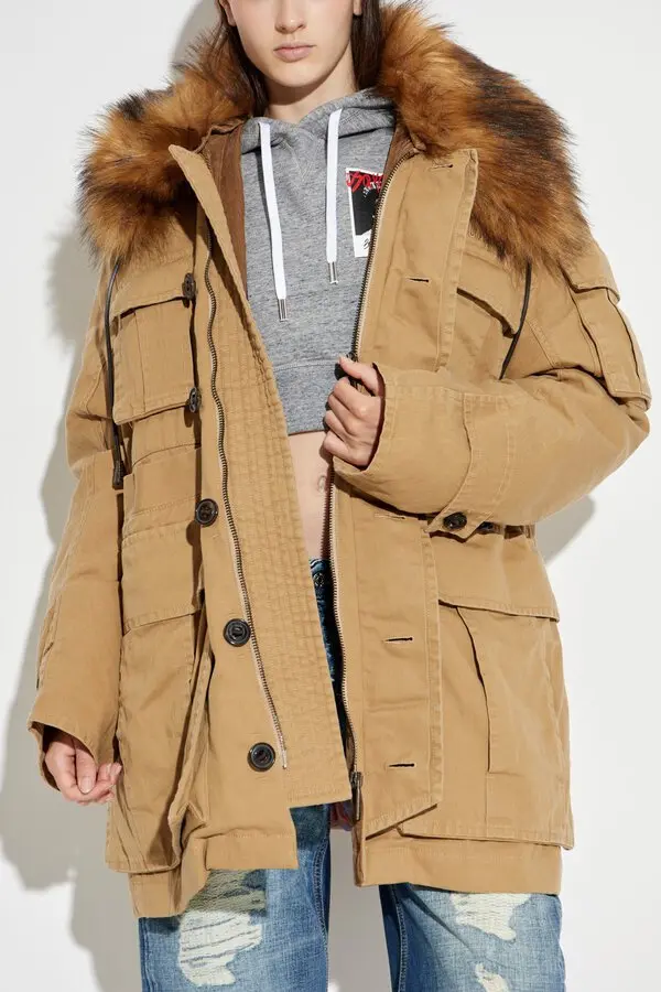 Dsquared2 Oversized Down Jacket With Fur Collar