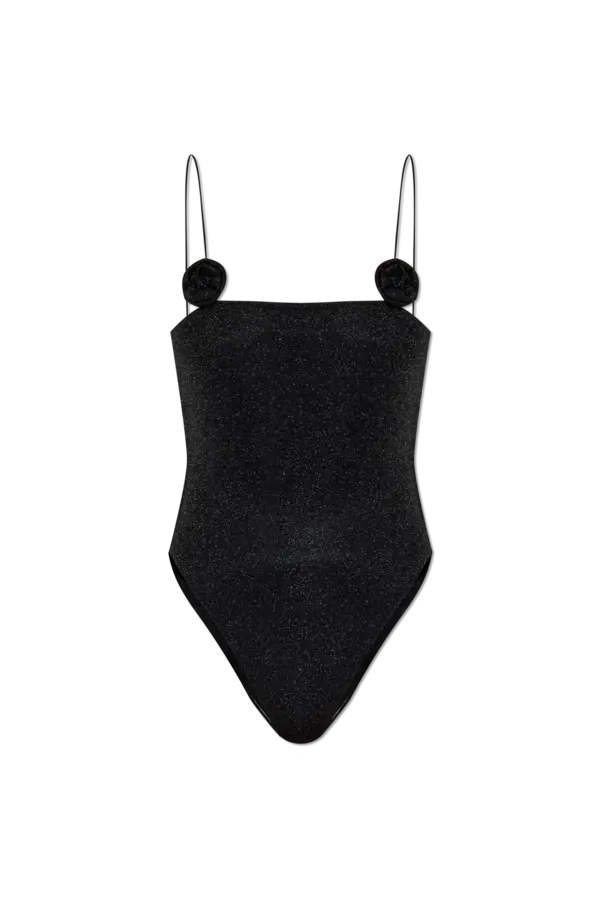 Oseree Geometric Cut One-piece Swimsuit With Rosette Straps - Black