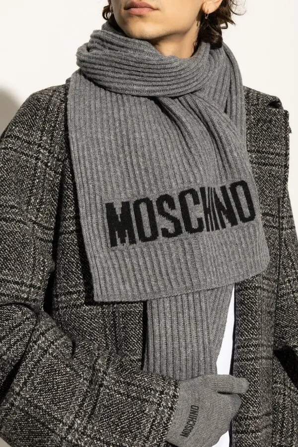 Moschino Scarf With Logo - Grey