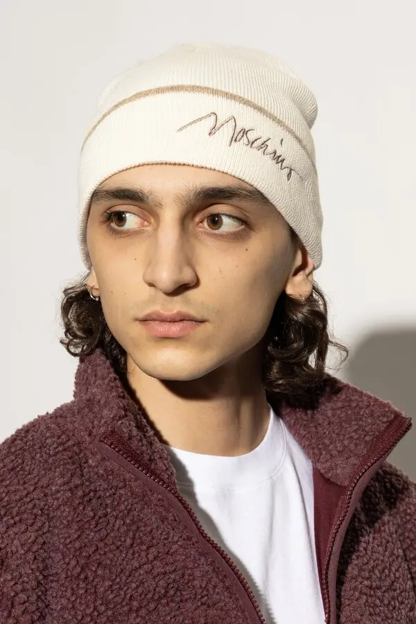 Moschino Wool Beanie With Embroidered Logo In Cream - 25  display picture 1