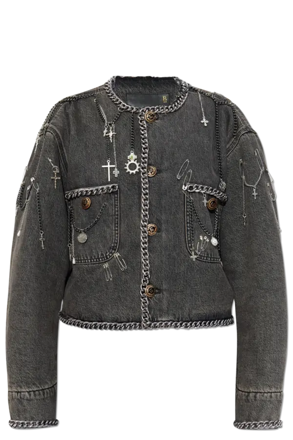 R13 Denim Jacket With Appliqués - Grey