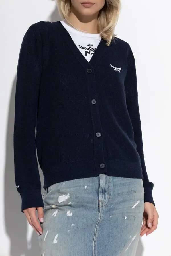 Mcm Embroidered Logo Cardigan - Navy Blue