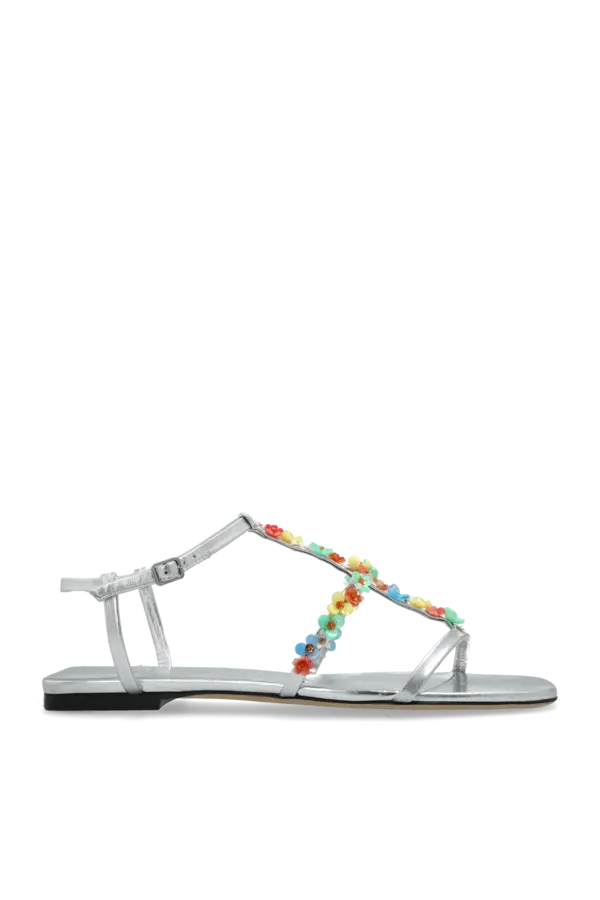 JIMMY CHOO Gwyn Leather Sandals With Floral Appliqués