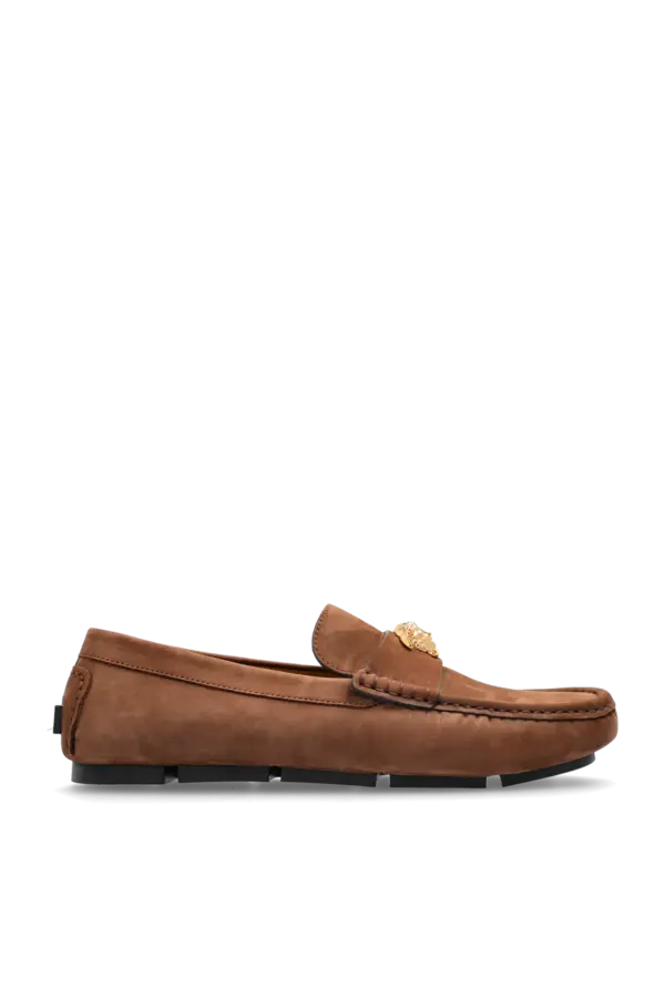 Versace Suede Loafers With Medusa Detail - Brown