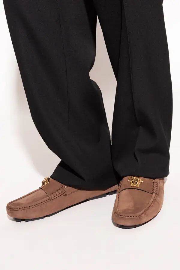 Versace Suede Loafers With Medusa Detail - Brown
