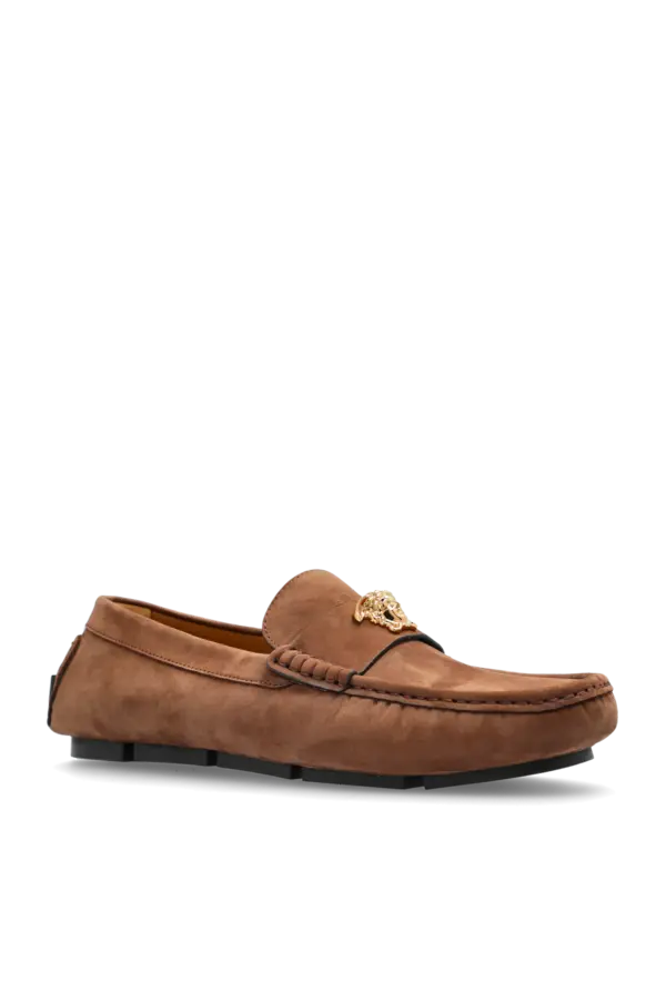 Versace Suede Loafers With Medusa Detail - Brown