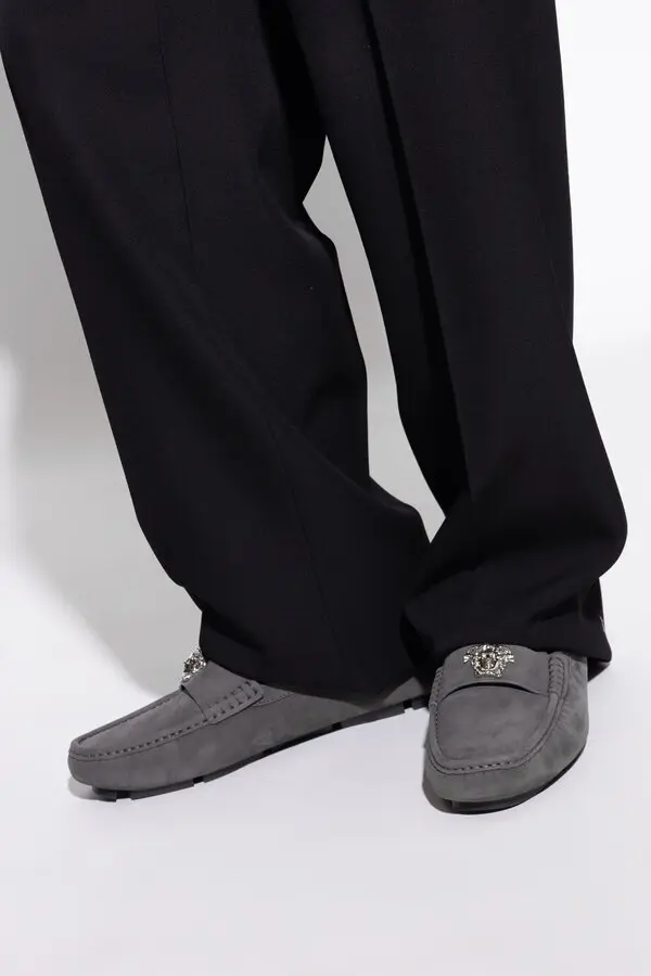 Versace Suede Loafers With Medusa Buckle - Grey