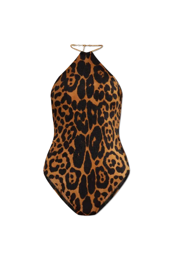 TOM FORD Leopard Print One-piece Swimsuit With Gold Chain Detail - Brown