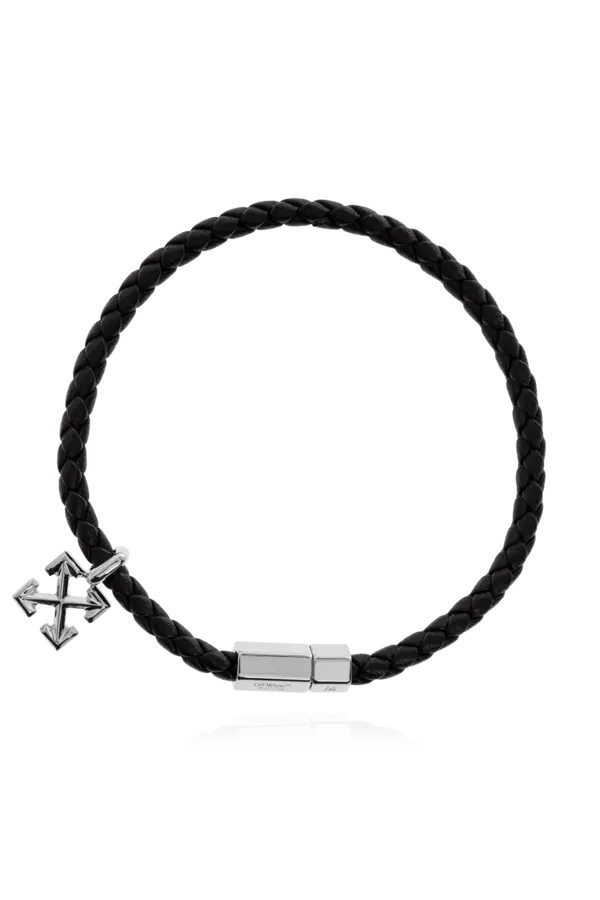 Off-White Leather Bracelet With Logo Pendant - Black
