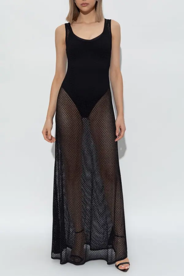brown lace trim dress Amanda Lace Trim Maxi Dress in Brown