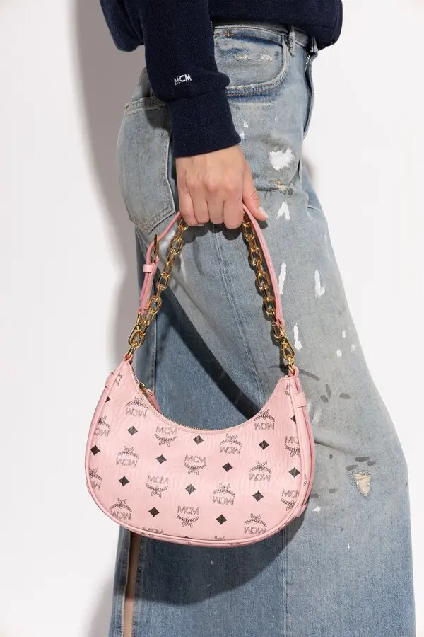 Mcm Aren Embossed Leather Baguette - Pink
