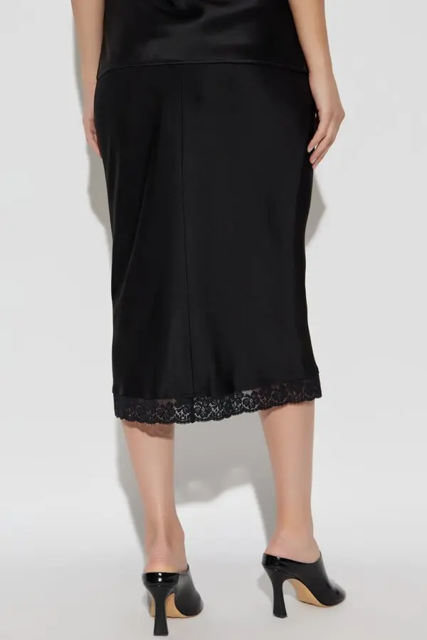 Victoria Beckham Satin Lace-trimmed Midi Skirt