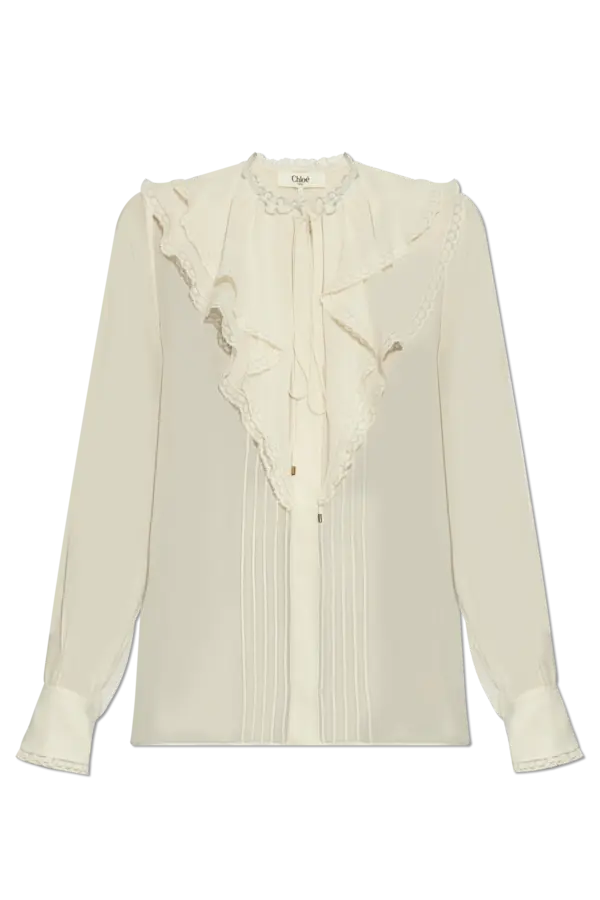Chloé Silk Blouse With Lace Trim - Cream