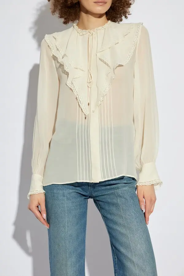 Chloé Silk Blouse With Lace Trim - Cream