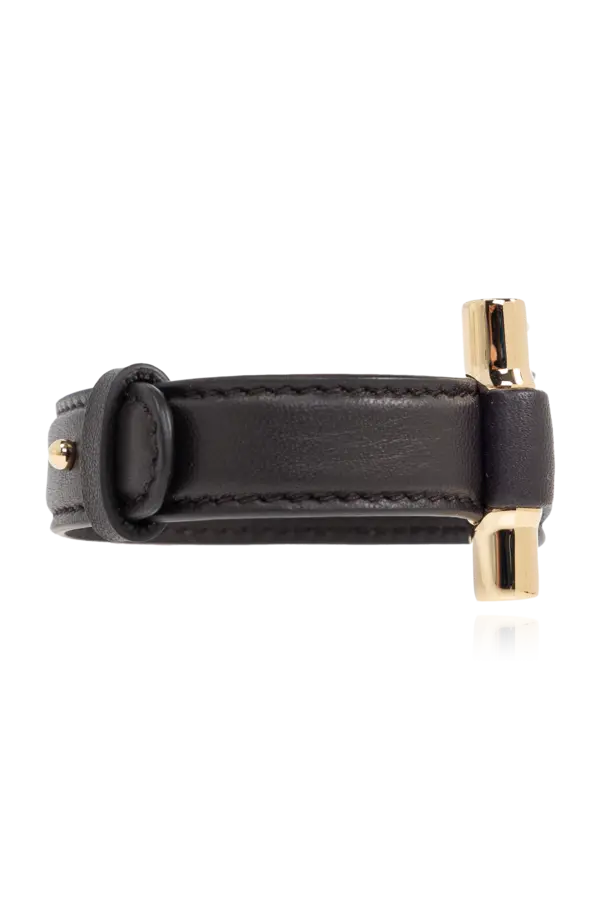 FERRAGAMO Leather Bracelet With Gold Brass Detail - Brown