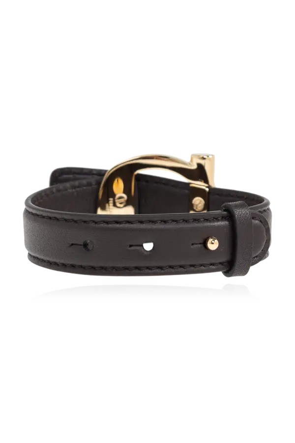 FERRAGAMO Leather Bracelet With Gold Brass Detail - Brown